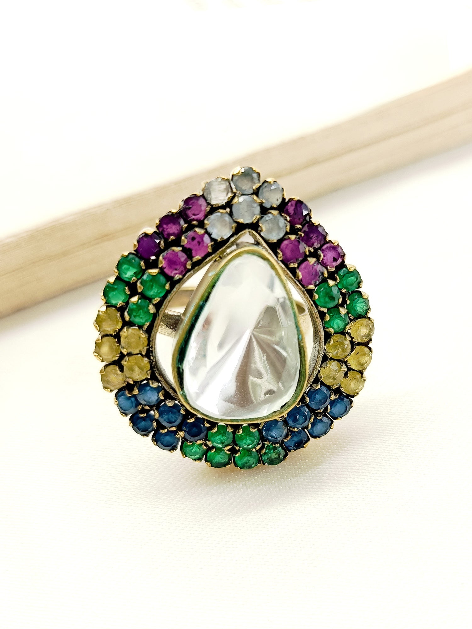 Warthi Multi Colour Victorian Finger Ring – House of Sarvatii LLC