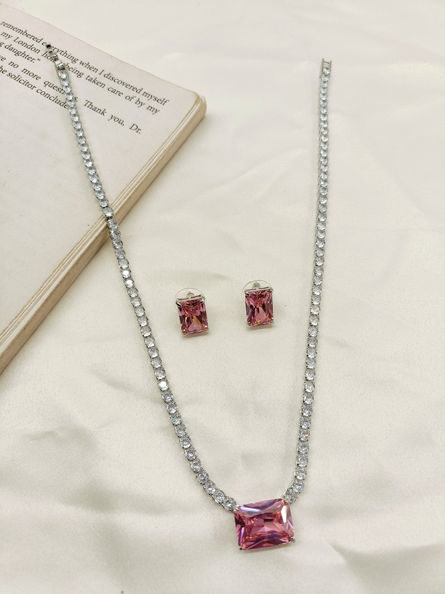 Ainsley Pink American Diamond Necklace Set – Sarvati