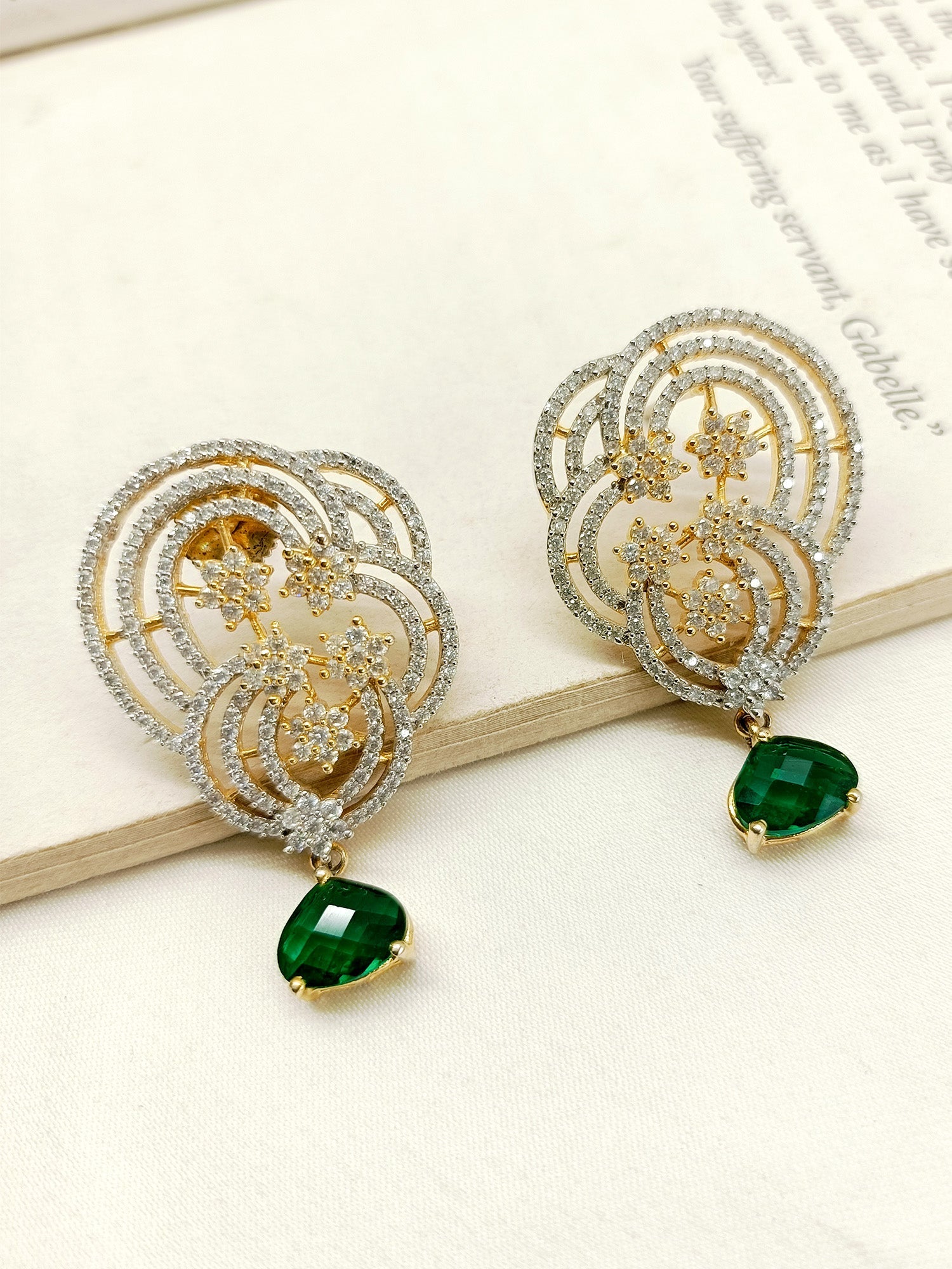 Maitri Gold Plated American Diamond Tops With Green Stone – House of ...