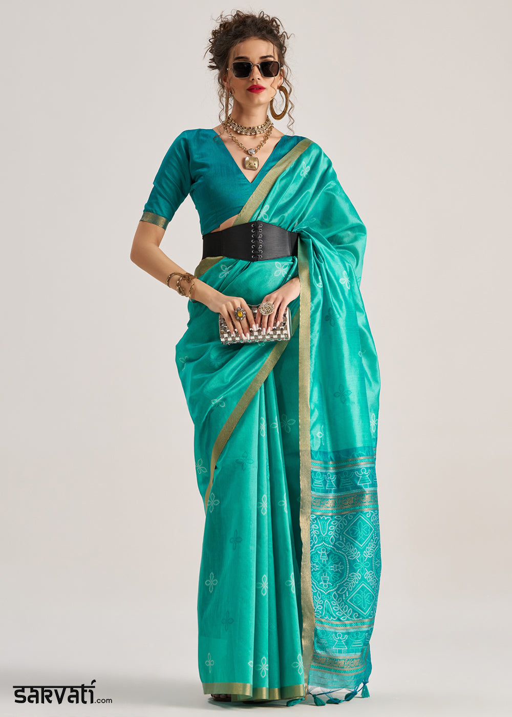 Sarvati Tiffany Blue Patola Silk Saree | Fine Artisanal Weaving – House ...