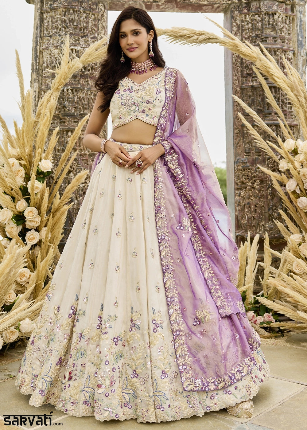 Rice White Tissue Lehenga Choli | Sequin & Bead Embroidered Set – House ...